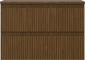 Mexen Rivel koupelnová skříňka pod umyvadlo 70 cm s deskou, 2 zásuvky, drážkovaná, ořech - 91A20-07047-2-BFFC86
