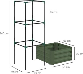 Vyvýšený záhon Outsunny s podpěrou pro šplhání, květinový truhlík a zeleninový záhon, pozinkovaný ocelový truhlík, ideální pro zahradu a balkon, zele…