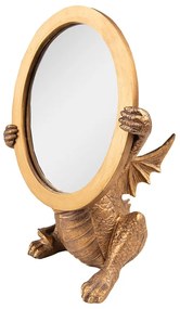 Zlaté antik stolní zrcadlo Drak - 16*13*25 cm