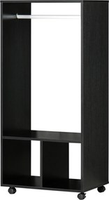 HOMCOM Skříň na kolečkách, Otevřený design s závěsnou tyčí a policemi pro organizaci oblečení do ložnice 60x40x128 cm Černá