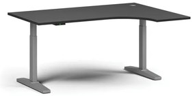 Výškově nastavitelný stůl, elektrický, 675-1325 mm, rohový pravý, deska 1600x1200 mm, šedá podnož, grafit