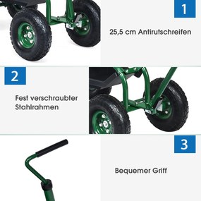 Costway Pojízdné sedátko s kolečky a výsuvnou rukojetí a košem Otočný – zelený