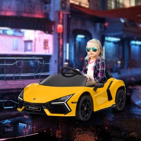 AIYAPLAY elektrické auto 12V licencovaný Lamborghini Revue, dálkové ovládání, rychlost 3-5 km/h, 3-5 let, žluté