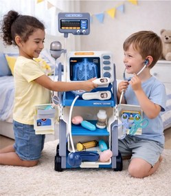 LEAN Toys Sada malého lékaře s vozíkem RTG a EKG, světlá, modrá, 16 ks