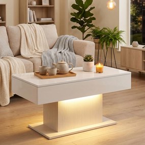 HOMCOM LED konferenční stolek s úložným prostorem, vysoký lesk, moderní, 2 zásuvky a dálkové ovládání, bílá