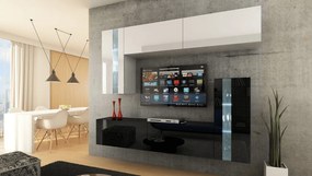 Ral Obývací stěna CHICAGO 4, 203 cm - Černo/bílý lesk