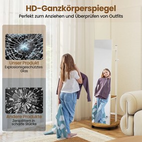 Costway 2 v 1 zrcátko po celé délce s 3 háčky a úložnými přihrádkami