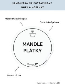 MANDLE – průhledná samolepka na dózu, tučné písmo, 5 cm | DomaLEP