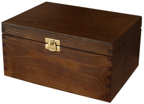 Dřevěná krabička s víkem a zapínáním - 22 x 15,5 x 10,5 cm, nátěr tmavě hnědý