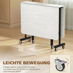 HOMCOM skládací jídelní stůl pro 4–6 osob s kolečky, ocelové nohy — úspora místa, mobilní stůl do malé kuchyně, 120 x 80 x 73 cm, bílý