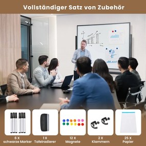 Costway Oboustranná mobilní tabule s mřížkovým vzorem a stojanem a – černý