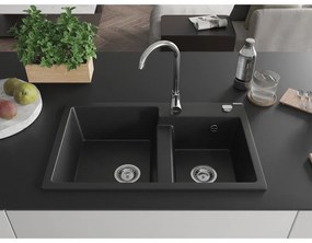 Mexen Tomas, granitový dřez 800x500x190 mm, 2-komorový, černá, 6516802000-77