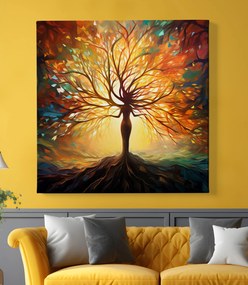 Obraz na plátně - Vedrana propojená vlasy se stromem života FeelHappy.cz Velikost obrazu: 140 x 140 cm