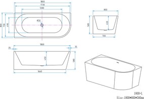 Erga Zara, rohová volně stojící vana 180x80 cm + odtoková zátka, levá, bílá lesklá, ERG-Zara-180080L-WH-WH