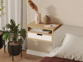 Benlemi Dřevěný závěsný noční stolek ve scandi stylu HYLLE bílý Zvolte kvalitu dřeva: 1. Dubový masiv třídy A
