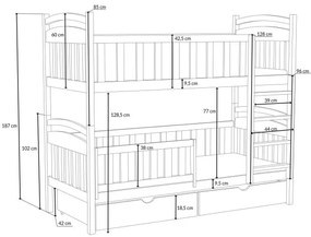Dětská patrová postel z masivu borovice KRISTEN se šuplíky - 200x90 cm - PŘÍRODNÍ BOROVICE