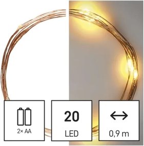 Vánoční osvětlení EMOS D3AW07 ZY1952 20LED nano řetěz měděný 1,9m 2xAA teplá bílá s časovačem