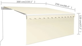 vidaXL Marketos Ručně zatahovací markýza s roletou 3 x 2,5 m krémová