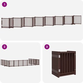 Zábrana pro psy s dvířky skládací 15 panelů hnědá 750 cm topol 3155717