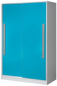 Šatní skříň s posuvnými dveřmi GULIVER 12 Domel 120/191/60 barva: bílý mat/popelový lesk/modré úchyty