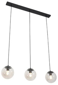 Art Deco závěsná lampa černá s čirým sklem 3-světlo - Pallon Mezzi