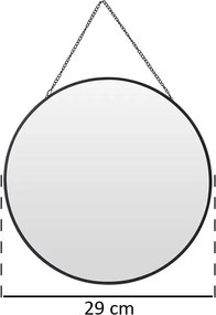 Kulaté nástěnné zrcadlo v černém rámu, 29 cm