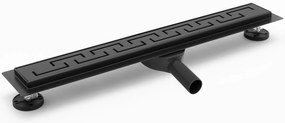 Rea PRO Black Matt, lineární odtokový žlab 60cm, vzor Greek, černá matná, REA-G8023