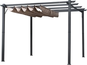 Outsunny Pergola Altán na Terasu s Posuvnou Stříškou, Hliníková konstrukce Tmavě šedá + Kávová hnědá 3x3x2,23 m | Aosom