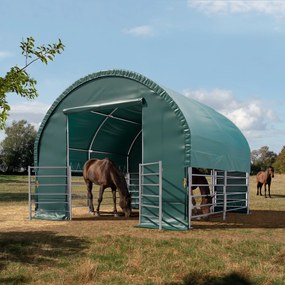 TOOLPORT Pastevní přístřešek pro zvířata 4x4 m, plachta z PVC, tmavě zelená, oprava země - (330614)