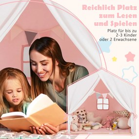 Costway Dětský stan s omyvatelnou bavlněnou podložkou a vlajkou Banner – růžový
