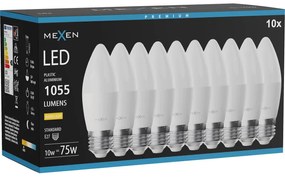 Mexen Nova 10x LED žárovka E27, C37, 10W, Teplá - 3000K, 1055 lm - L102-E27-1030-01x10