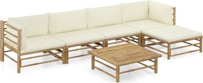 vidaXL 6dílná zahradní sedací souprava + krémově bílé podušky bambus [3058238] Barva: Tmavě šedá