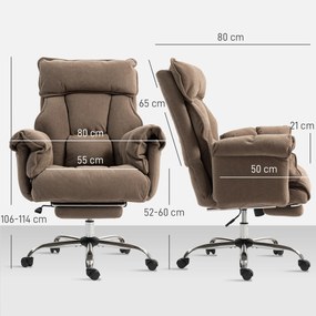 HOMCOM Ergonomická kancelářská židle, naklápěcí opěrka zad, podnožka, měkká látka, světle hnědá