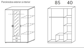 Šatní skříň 3-dveřová Twin, dub sonoma/bílá