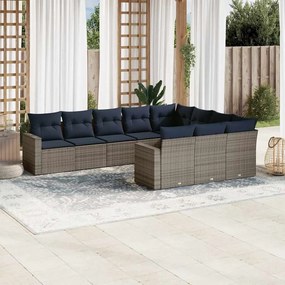 10dílná zahradní sedací souprava s poduškami šedá polyratan 3219481