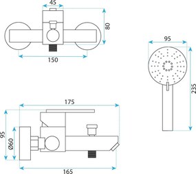 Rea Ontario, vanová baterie s ruční sprchovou soupravou, měděná matná, REA-B0973