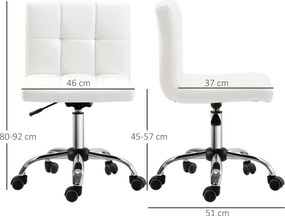 HOMCOM Kancelářská židle, ergonomická židle bez područek, výškově nastavitelná otočná židle, počítačová židle do kanceláře, studovny, umělá kůže, bílá