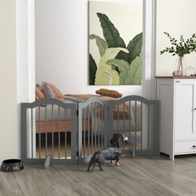 PawHut 3-dílný ohradník pro psy, 154,5 x 61 cm Skládací ohradník pro psy s dvířky, 2 podpěrné nohy Světle šedá barva