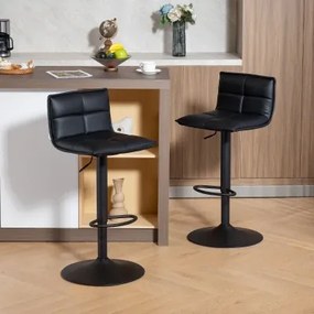 HOMCOM Sada 2 barových židlí, výškově nastavitelné barové židle s otočným PU sedákem 44 x 45 x 85-106 cm černá