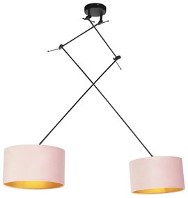Závěsná lampa se sametovými odstíny růžové se zlatem 35 cm - Blitz II černá