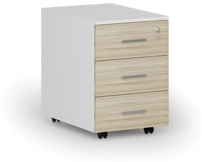 Kancelářský mobilní kontejner PRIMO WHITE, 3 zásuvky, bílá/dub přírodní