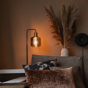 Designová stolní lampa černá se zlatem a kouřovým sklem - Zuzanna