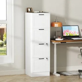 HOMCOM Kancelářský kontejner, dřevěný úložný nábytek 4 zásuvky se zámkem, nastavitelné závěsné lišty, 40 x 131 cm, bílá