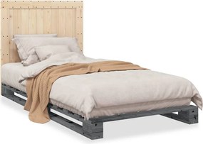 Rám postele s čelem šedý 100 x 200 cm masivní borové dřevo 3281545