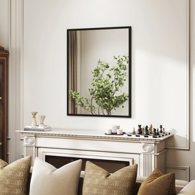 HOMCOM obdélné nástěnné zrcadlo 70 × 90 cm, černý rám z MDF — ideální do koupelny, obýváku nebo ložnice