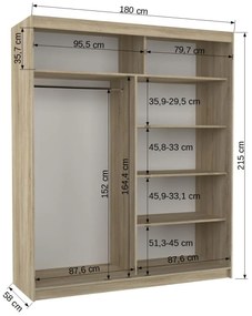 Šatní skříň s posuvnými dveřmi Antos - 180 cm Barva: Choco