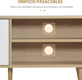 HOMCOM Moderní televizní stolek s 2 dvířky a 2 policemi pro televize do 116 cm pro ložnici 110x39x48,8 cm Přírodní a bílý