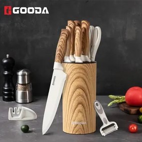 Gooda 9-dílná sada kuchyňských nožů s blokem světle hnědá