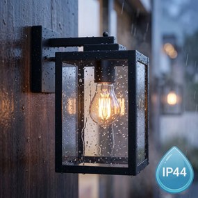 Toolight Toolight, JNH038-1G, venkovní nástěnné svítidlo se skleněnými tabulkami, 1× E27, IP44, černá matná, OSW-56224