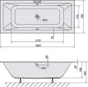 Polysan KRYSTA SLIM 180 x 70 x 39 cm 72906S obdélníková vana bílá